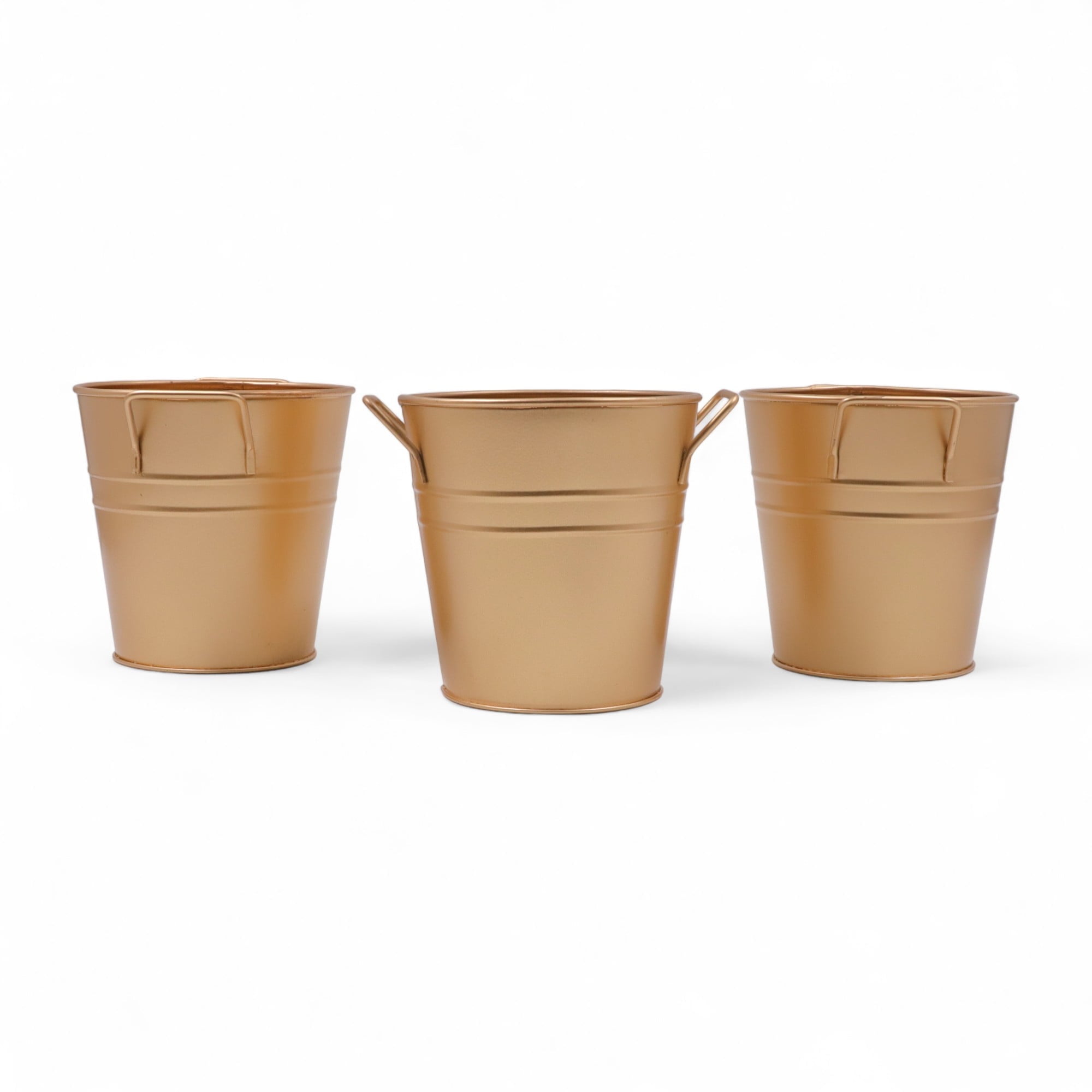 Hosley Set of 3, 5In H Gold Metal Bucket/Pots with PVC Liner, Ideal ...