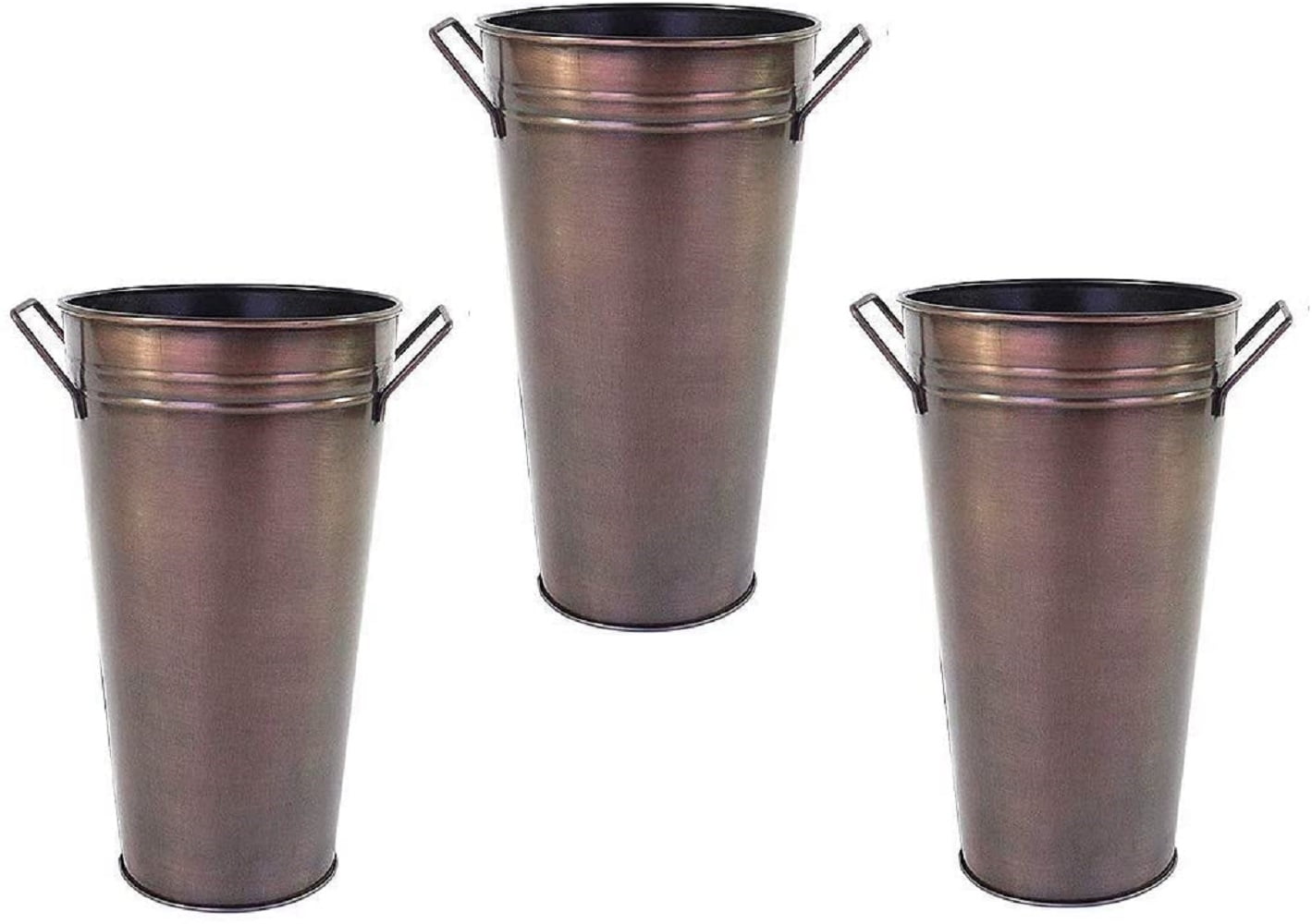 Hosley Set of 3 Antique Bronze Galvanized Metal Floral Vases French ...