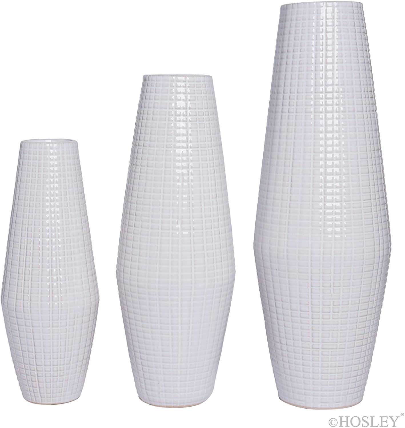 Hosley Set of 3, Plain White Textured Multiple Size Ceramic Tabletop ...
