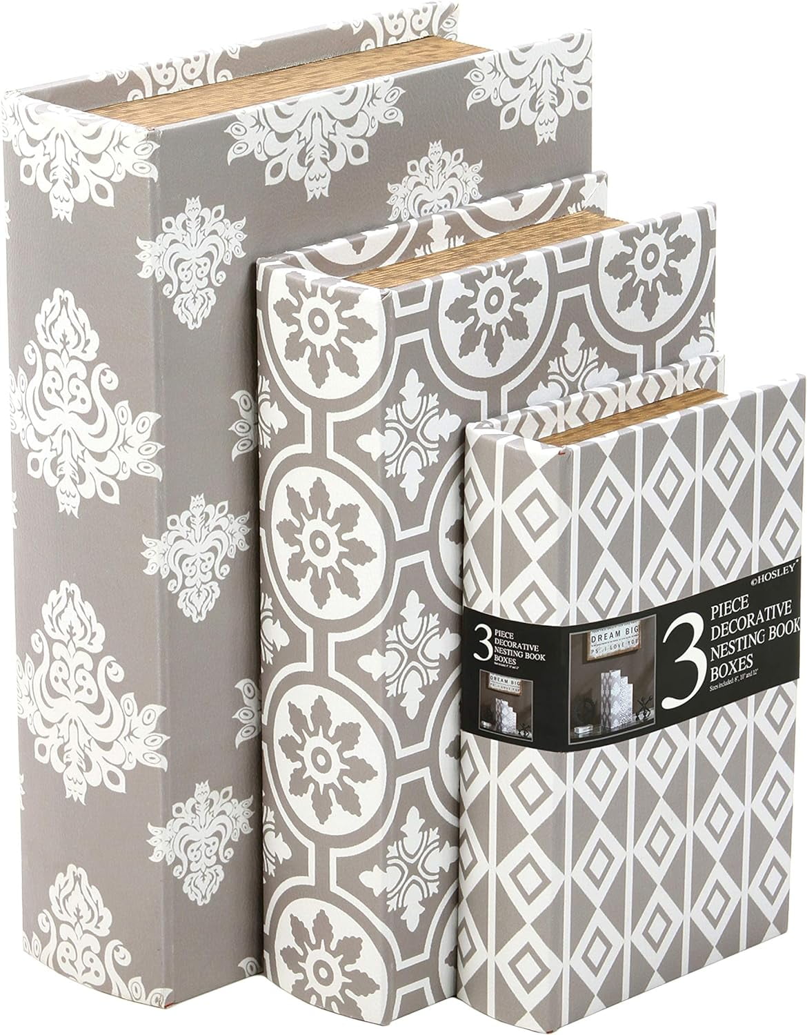 Hosley Set of 3, Wooden Gray Paisley Storage Memory Book Box - Walmart.com