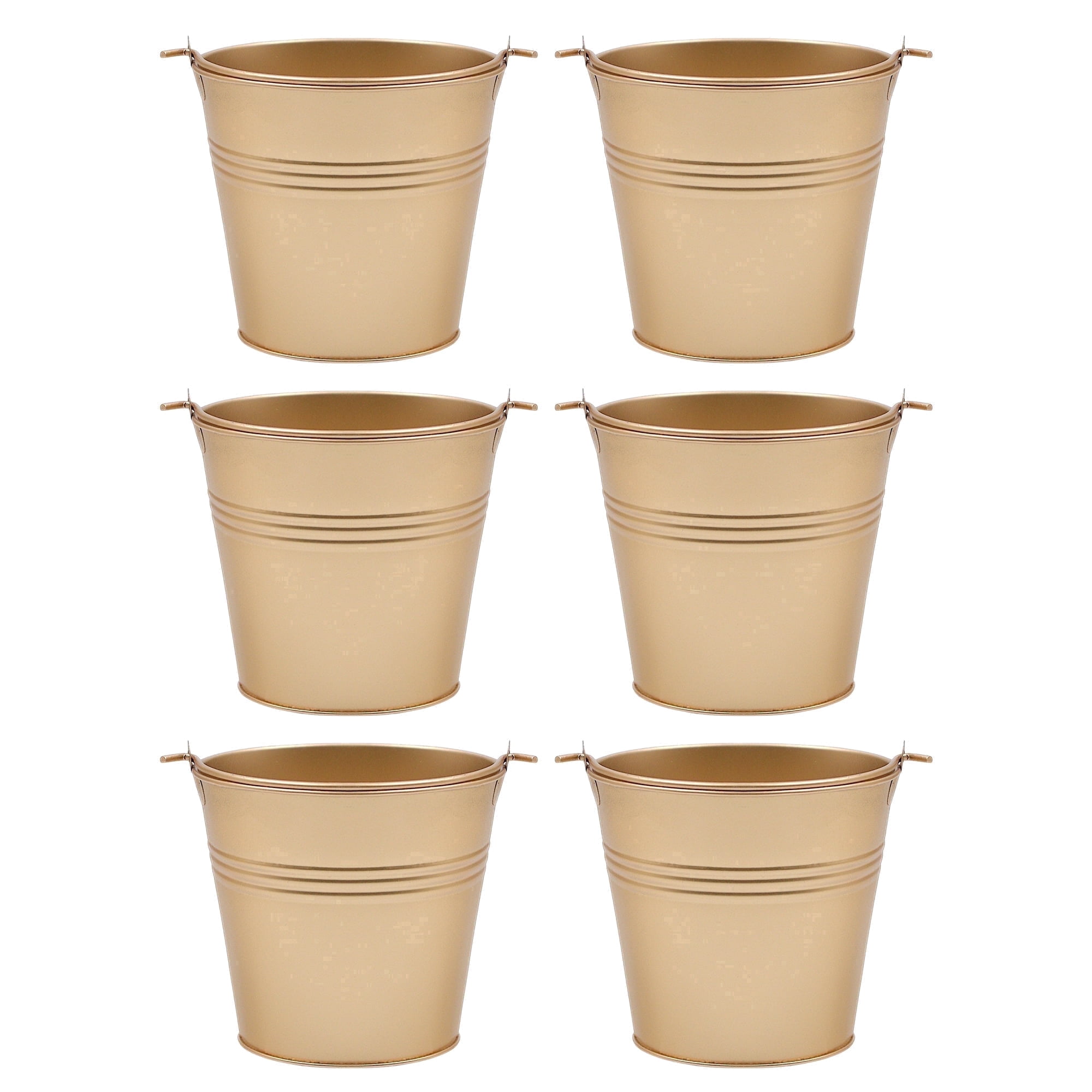 Hosley Set of 6 Gold Metal Galvanized Buckets with Handle 4