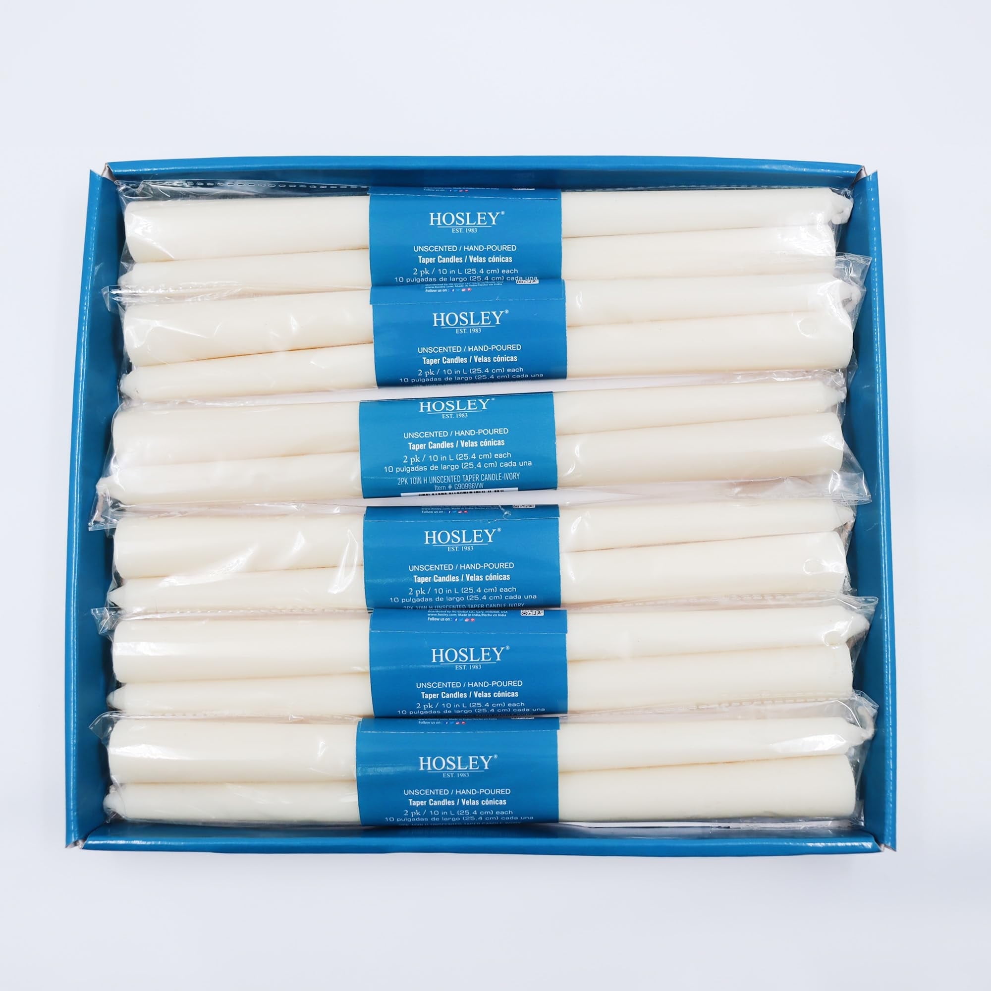 Hosley Unscented 10 Inch White Taper Candles, 12 Pack - Smokeless ...