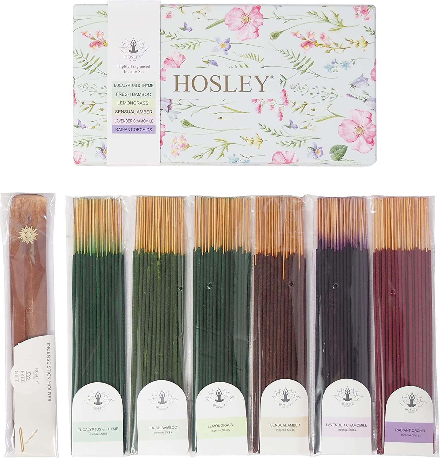 Hosley's 300 Pack of Wood Assorted Incense Sticks with Clear Holder ...