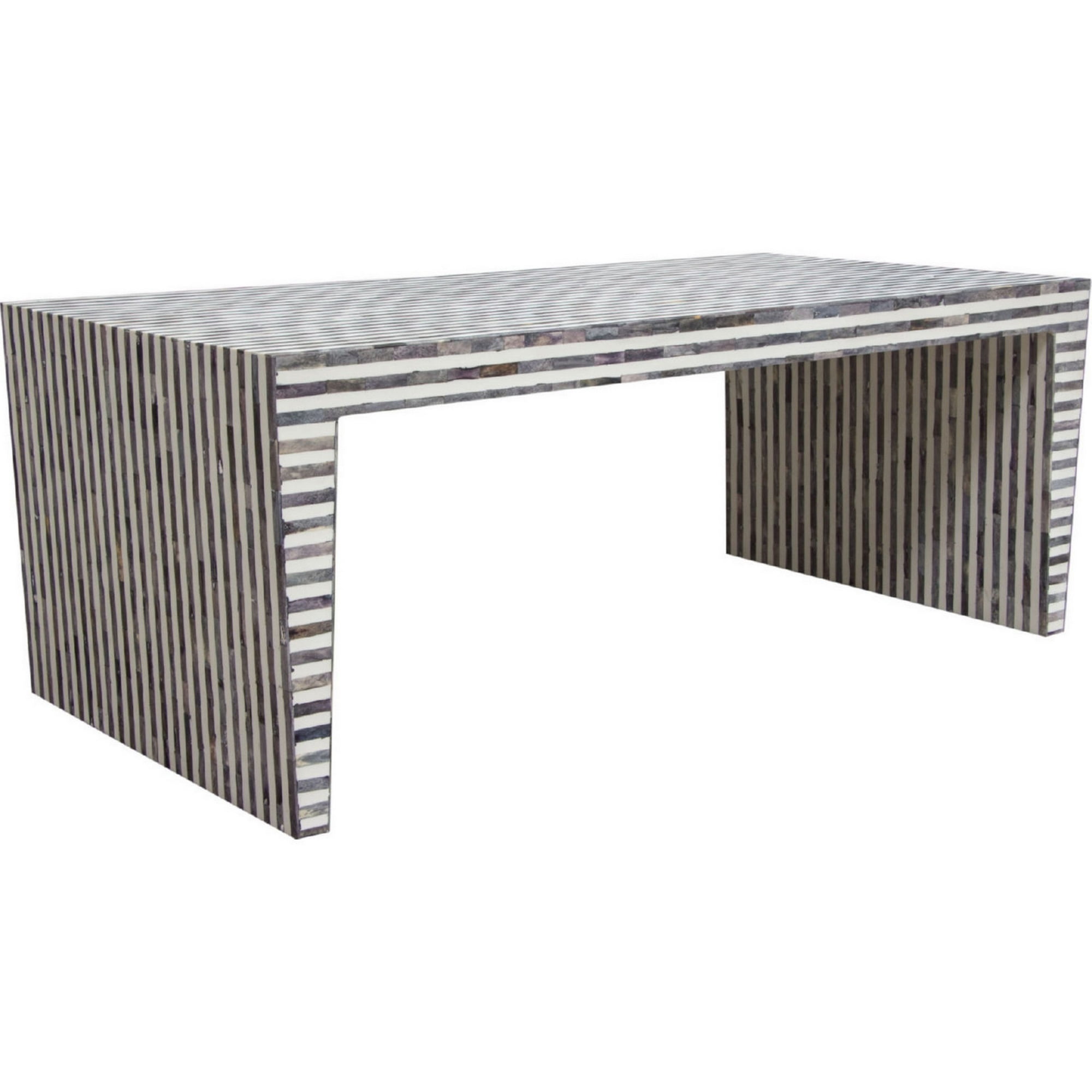Hoso 48 Inch Rectangular Coffee Table, Stripe Bone Inlay, White and ...