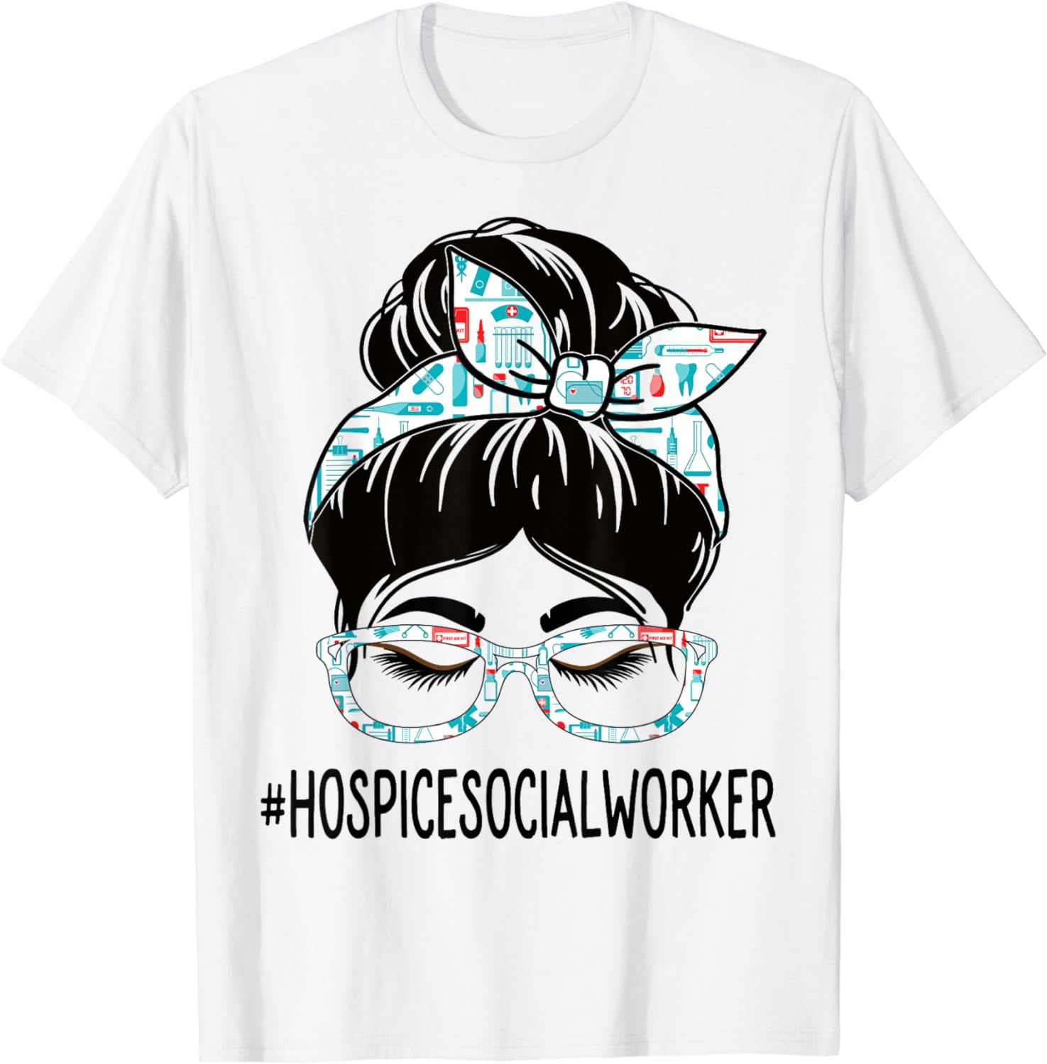 Hospice Social Worker Week Appreciation Day Women Messy Bun T-Shirt ...
