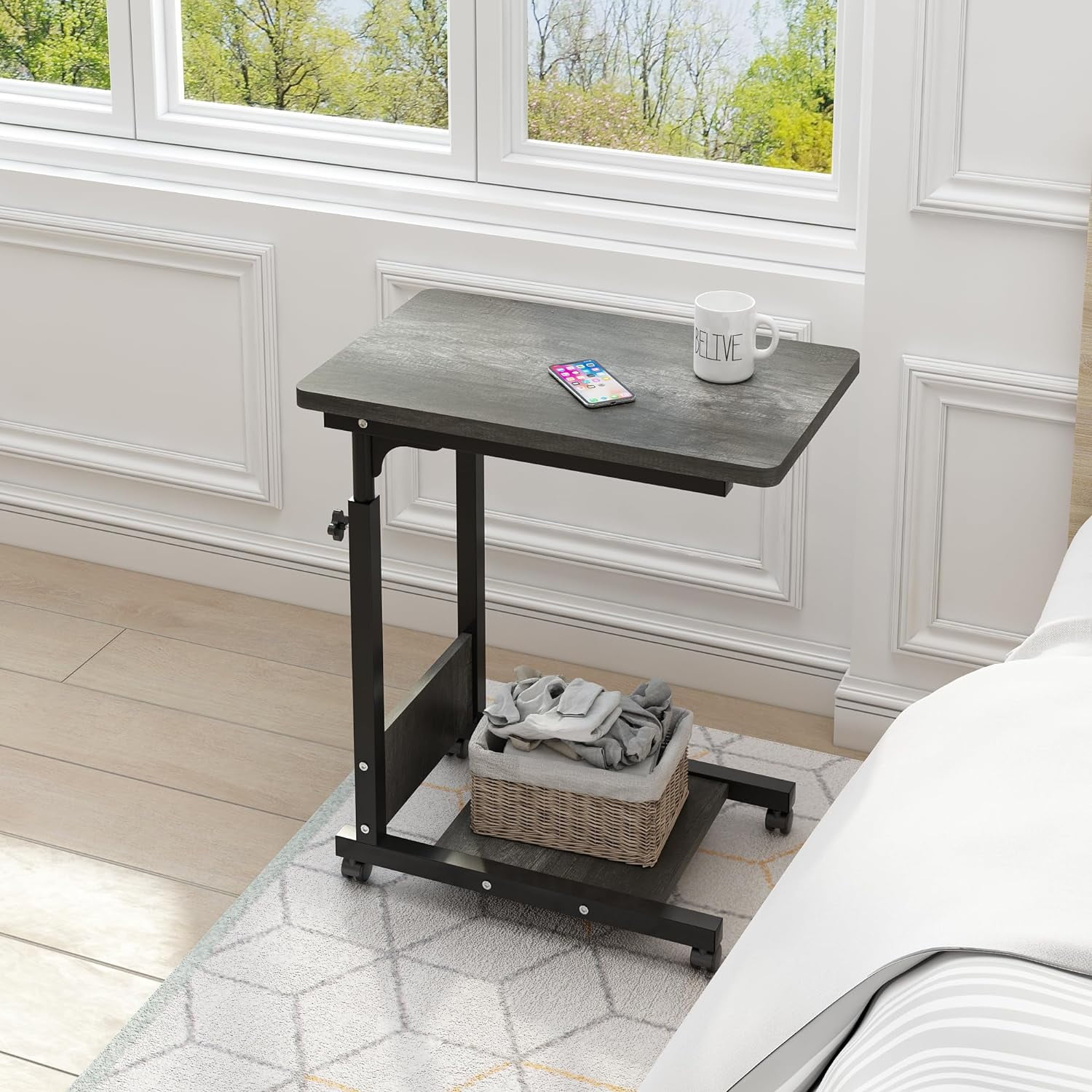 Hospital Bed Table Over Bed Table with Wheels Adjustable Height Sofa ...