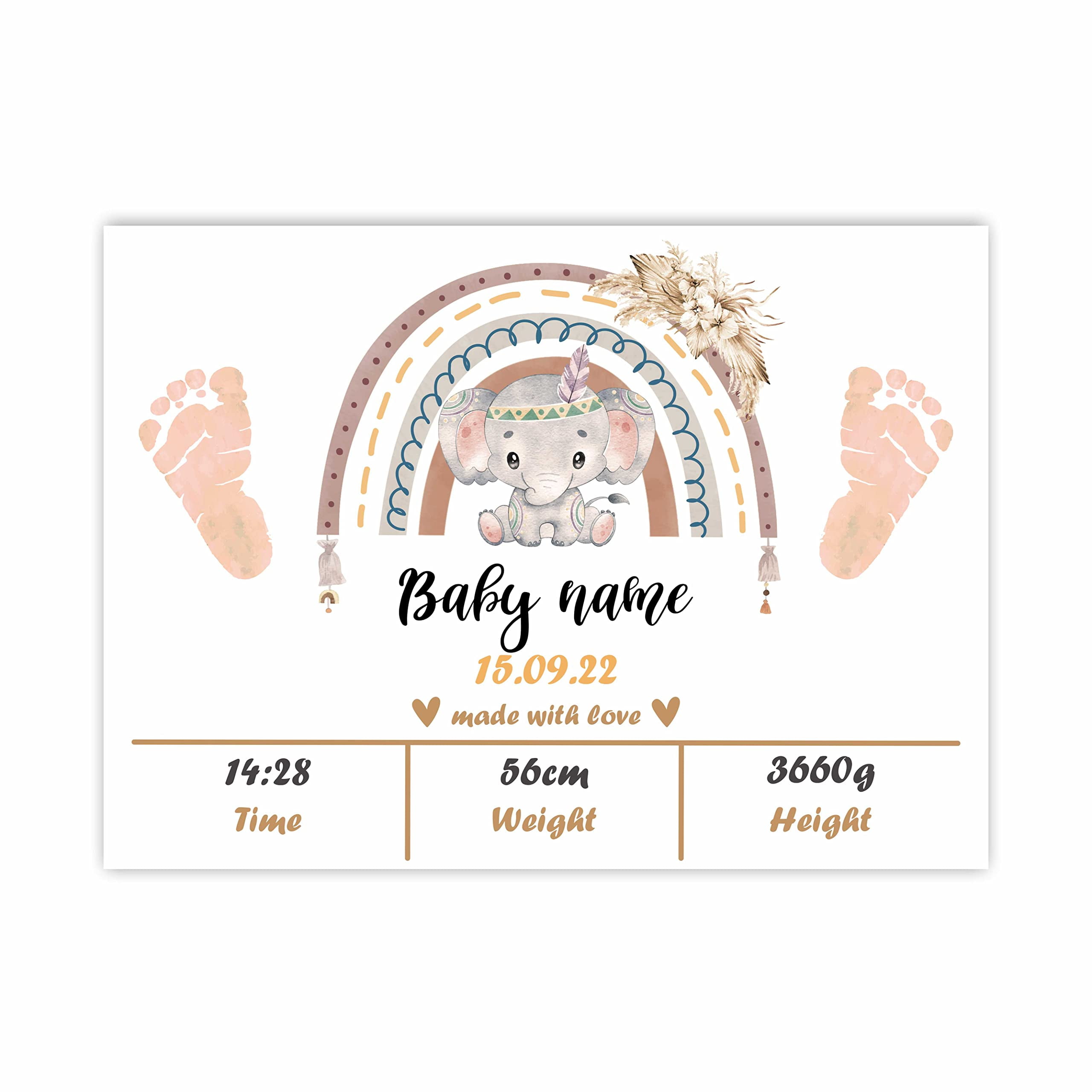 Hospital Birth Certificate | 8" x 11" Elephant Boho Rainbow Floral ...