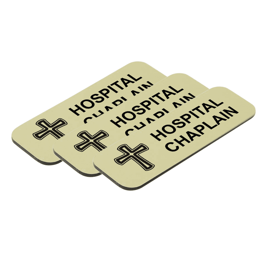 Hospital Chaplain 1 x 3" Name Tag/Badge, Brushed Gold, (3 Pack ...