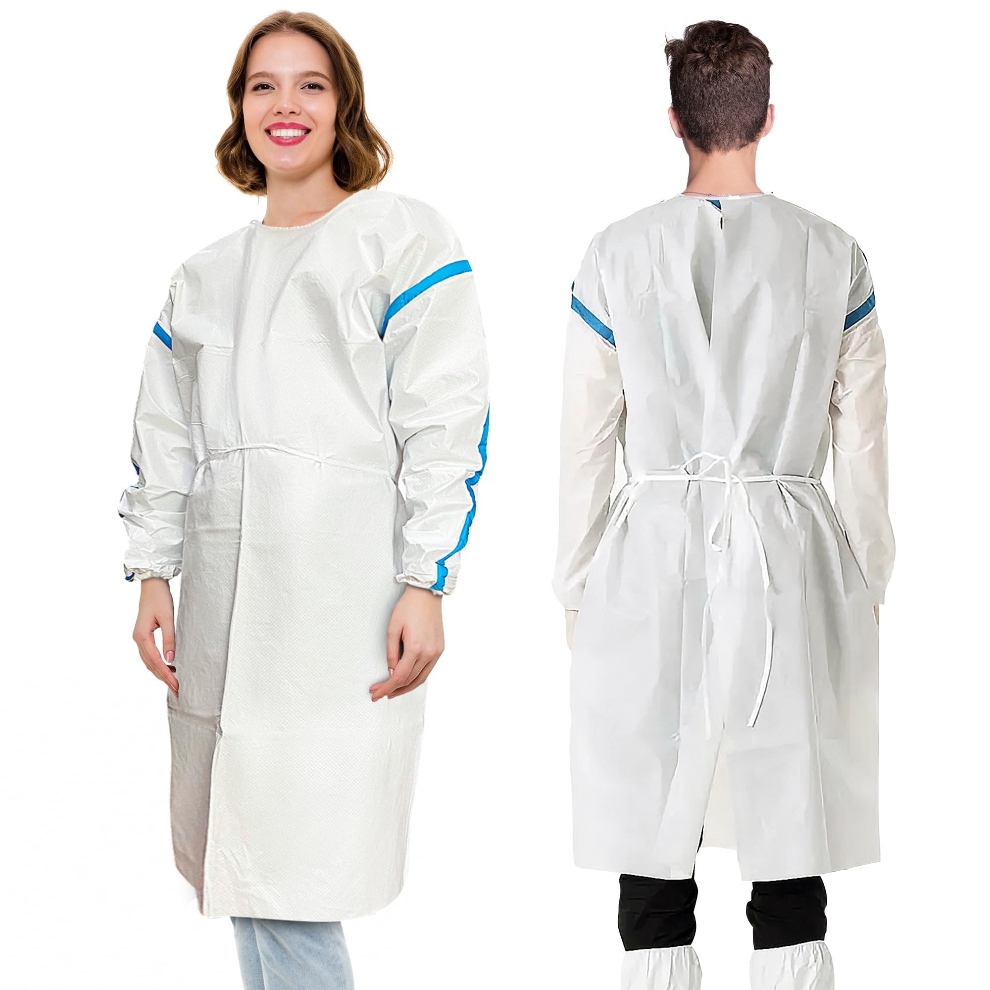 White Microporous Isolation Gowns, 50 GSM Waterproof PPE, 25 Count, 2XL ...