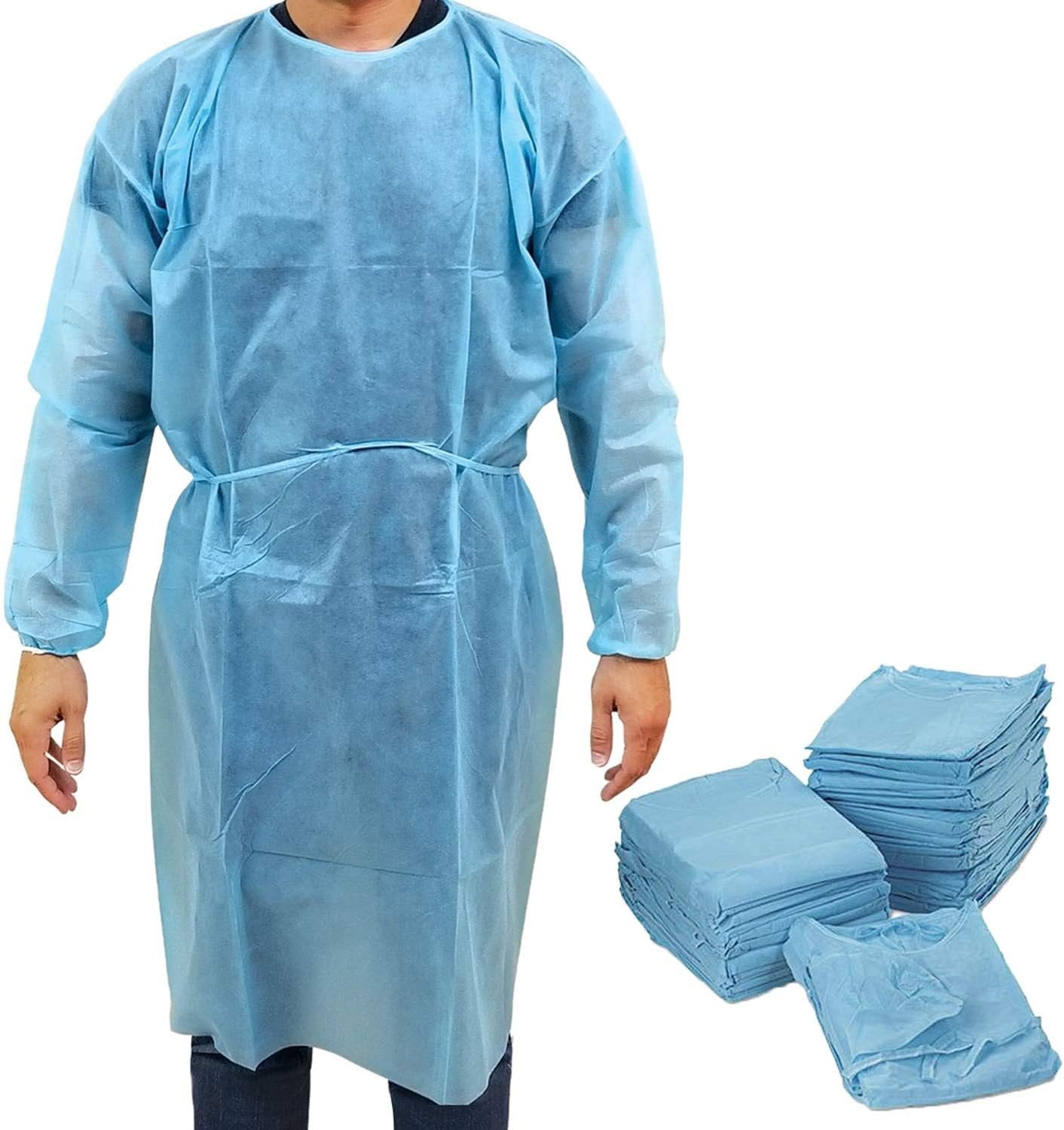 Hospital Disposable Gowns with Sleeves X-Large, Pack of 25 Blue ...
