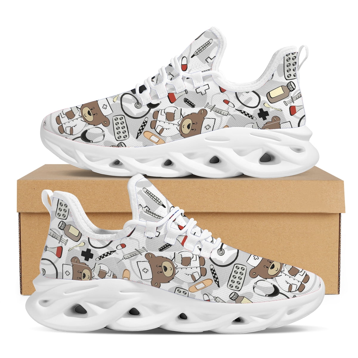 Hospital Doctor Print Vulcanized Shoes Fashion Sketch Bear Pattern ...