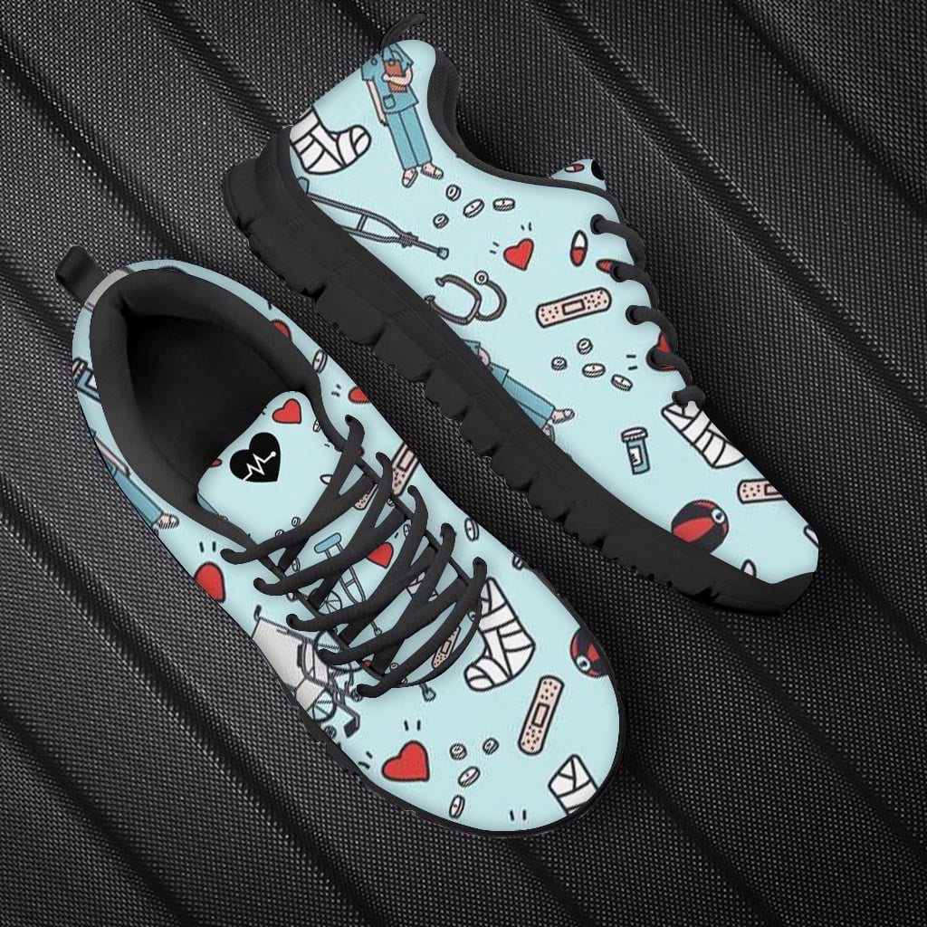 Hospital Equipment Nurse Heart Beat Print Women Flats Shoes Breathable ...