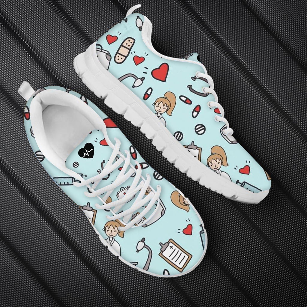 Hospital Equipment Nurse Heart Beat Print Women Flats Shoes Breathable ...