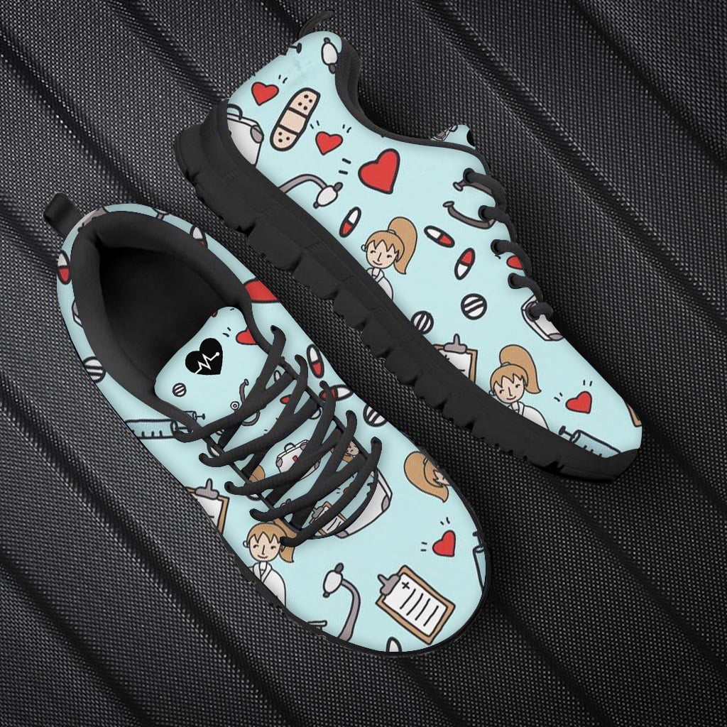 Hospital Equipment Nurse Heart Beat Print Women Flats Shoes Breathable ...
