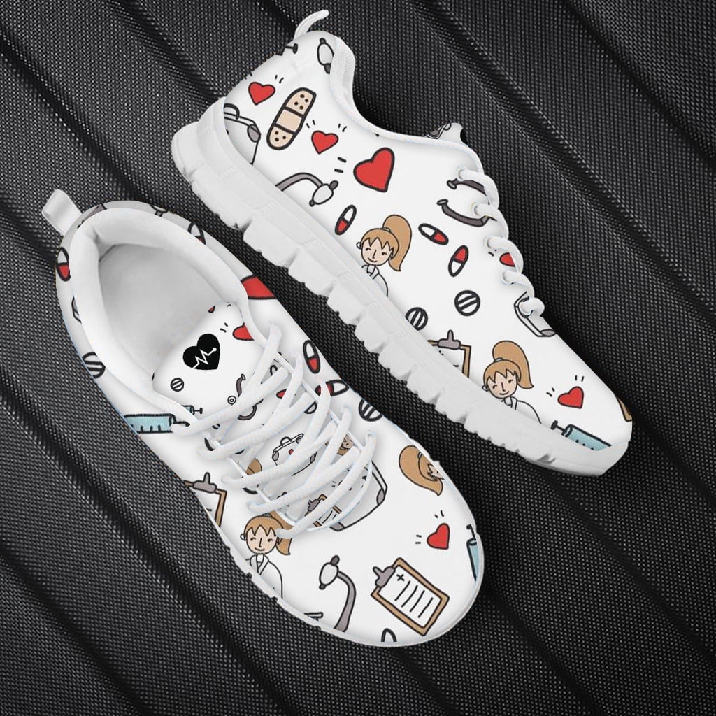 Hospital Equipment Nurse Heart Beat Print Women Flats Shoes Breathable ...