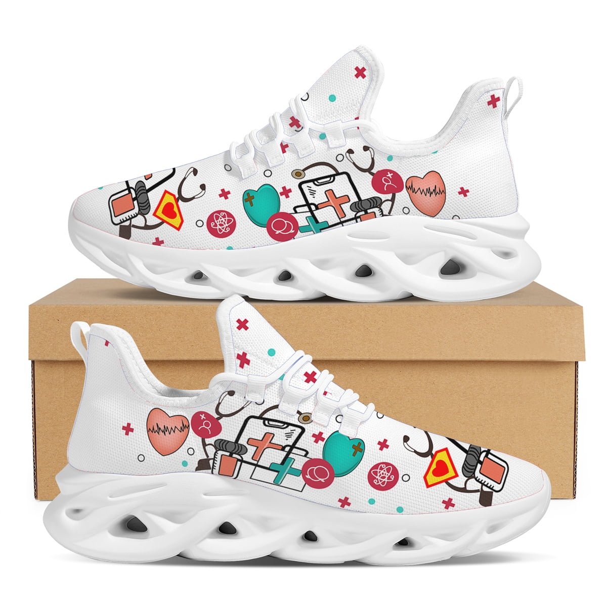 Hospital Medical Equipment Pattern Sneakers Heartbeat Design Ladies ...
