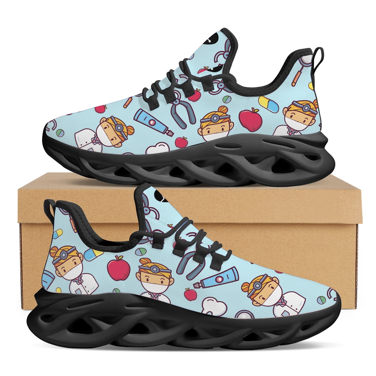 Hospital Medical Equipment Pattern Sneakers Heartbeat Design Ladies ...