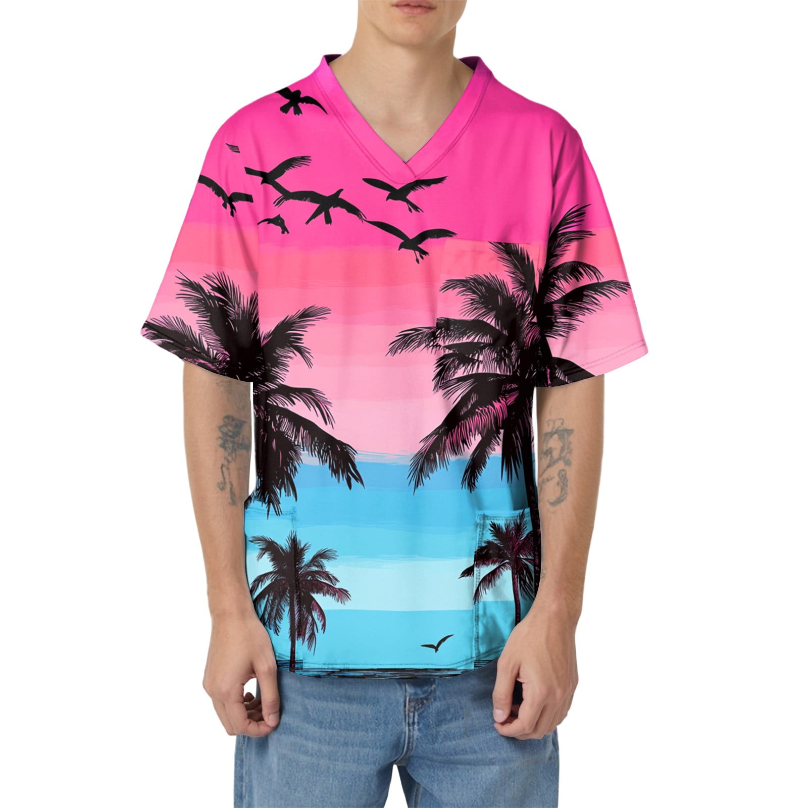 Hospital Scrubs for Men Fall Short Sleeve Classic Scrub Mens Plus Size ...