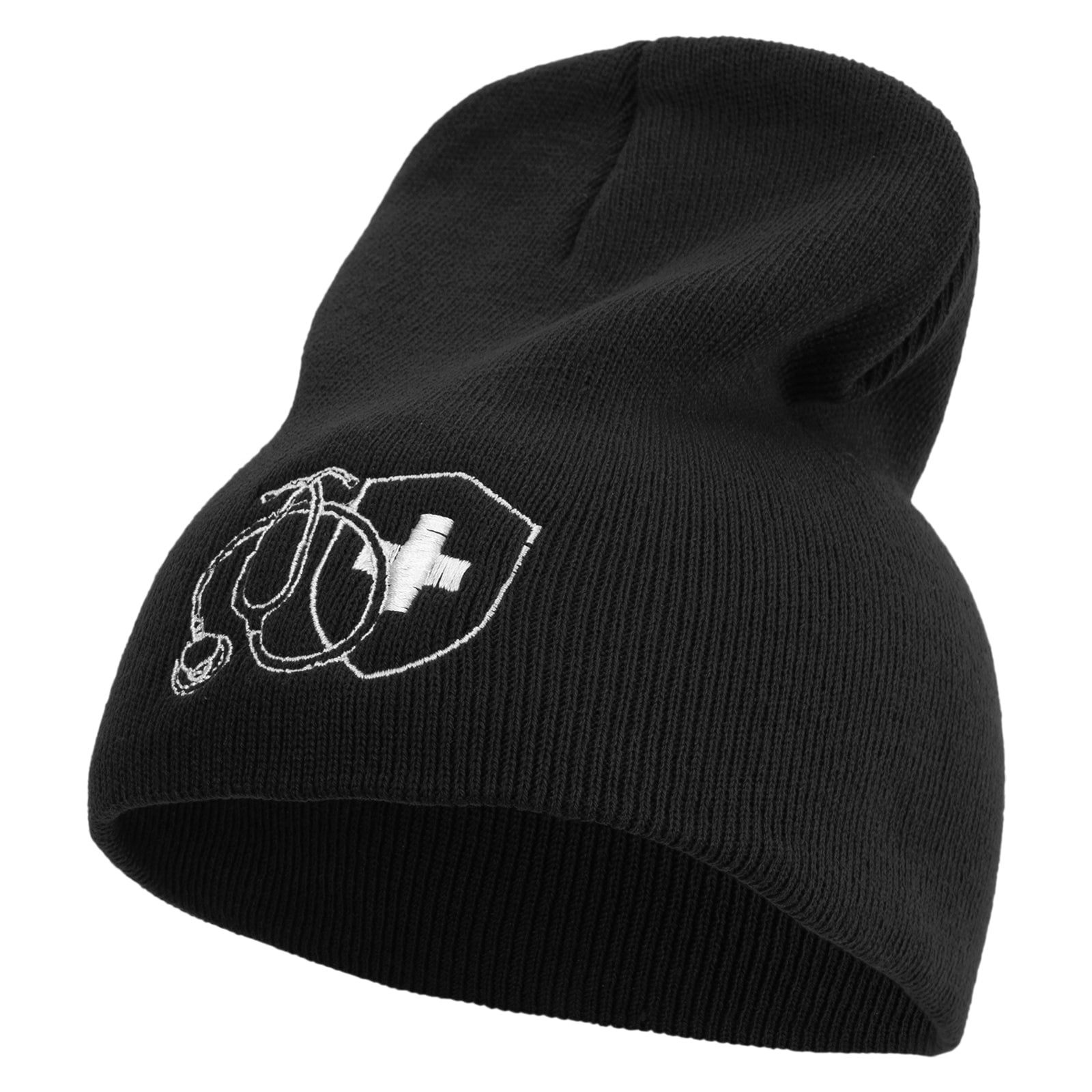 Hospital Sign Embroidered 8 inch Acrylic Short beanie - Black OSFM ...