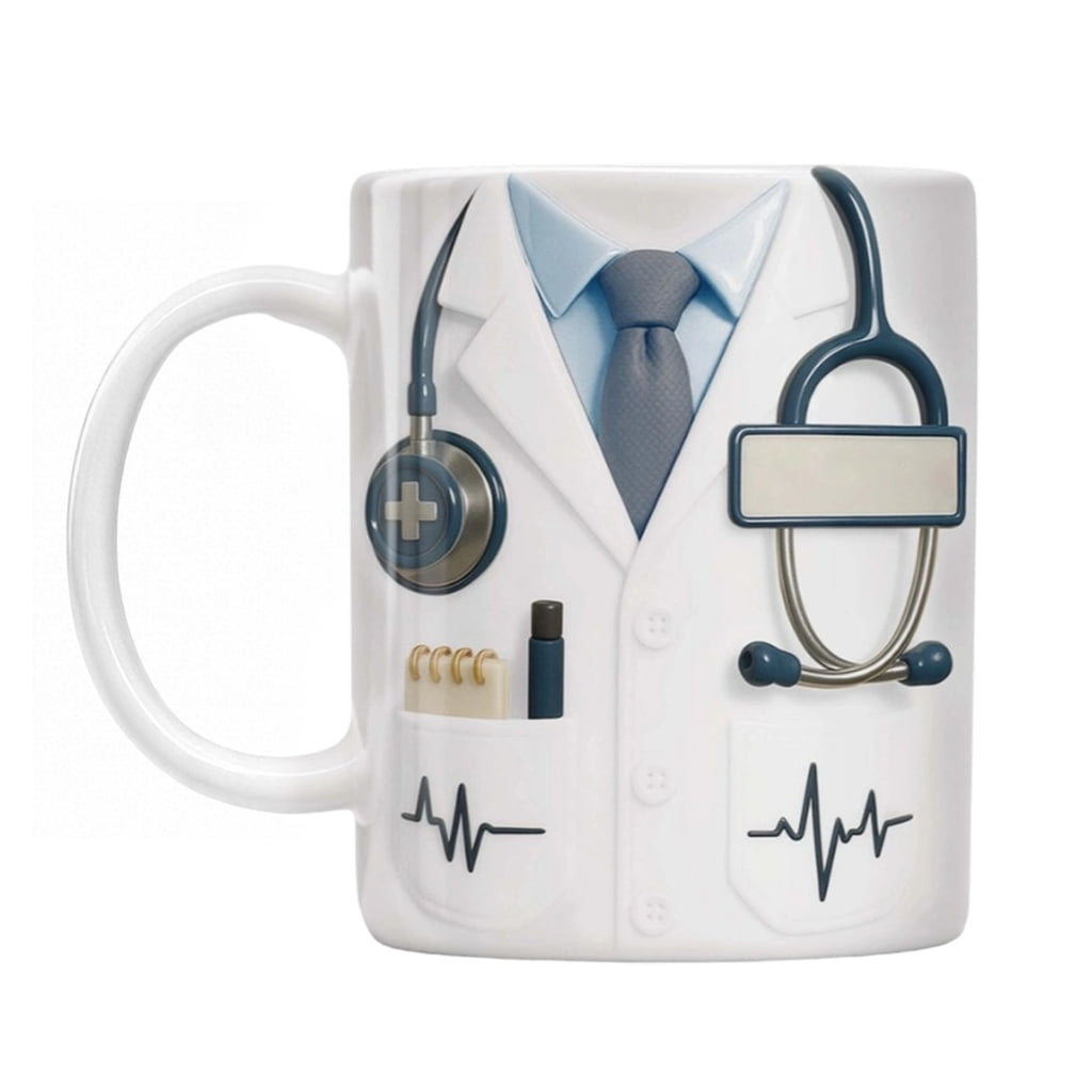 Hospital Theme Ceramic Mug with Stethoscope Pattern Comfort Handle ...