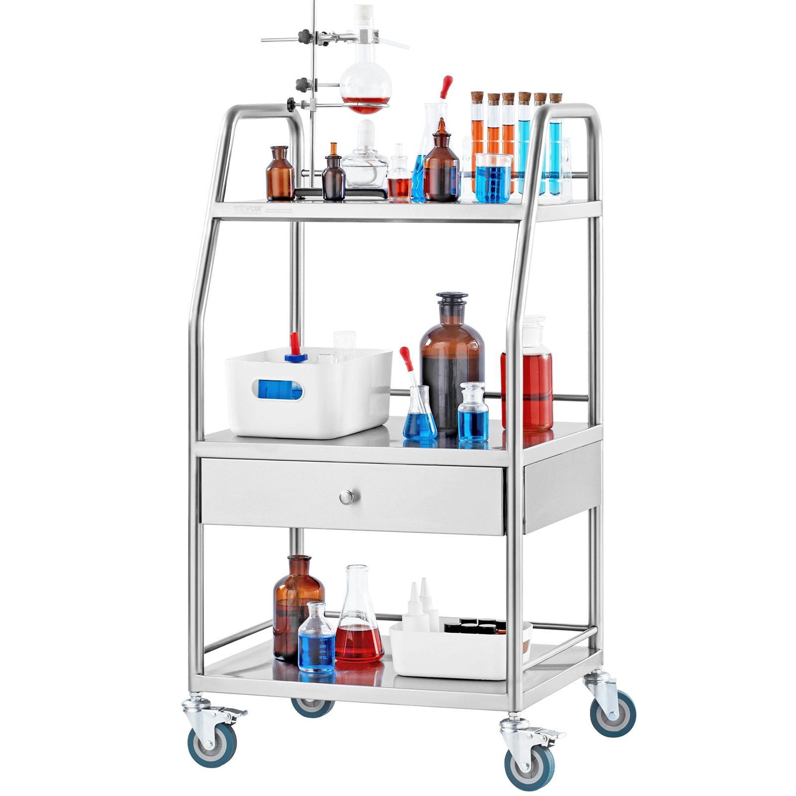 Hospital Utility Cart, 3-Layer Stainless Steel Lab Serving Cart w ...
