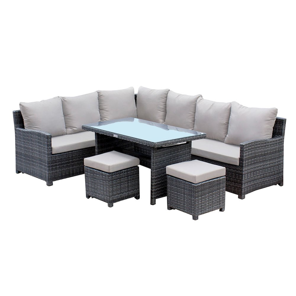 Hospitality Rattan Patio Ultra 5-Piece Sectional Dining Set with ...