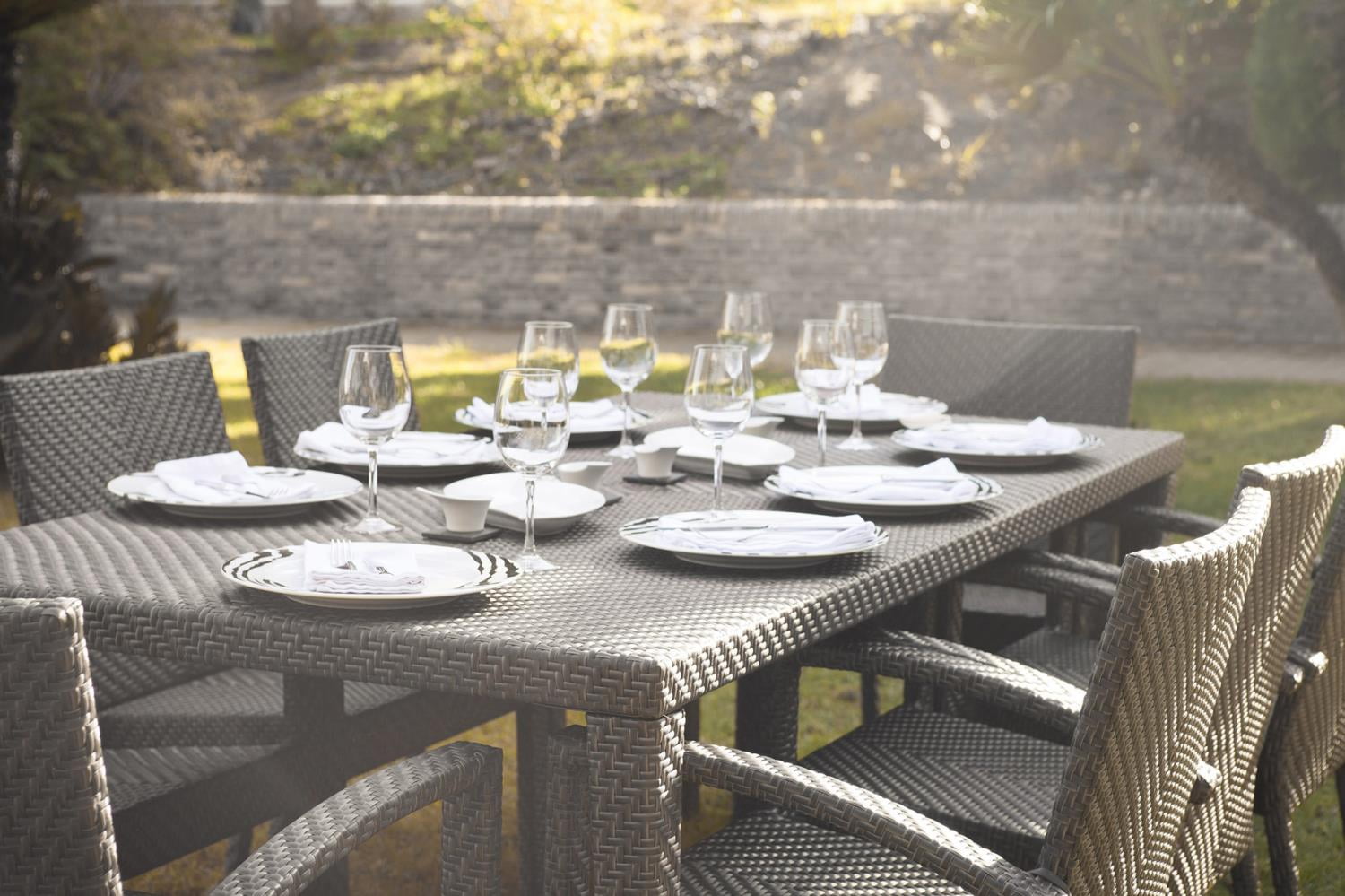 Hospitality Rattan Soho 9-PC Dining Arm Chair Set 903-3308-JBP-9DA-CUSH ...