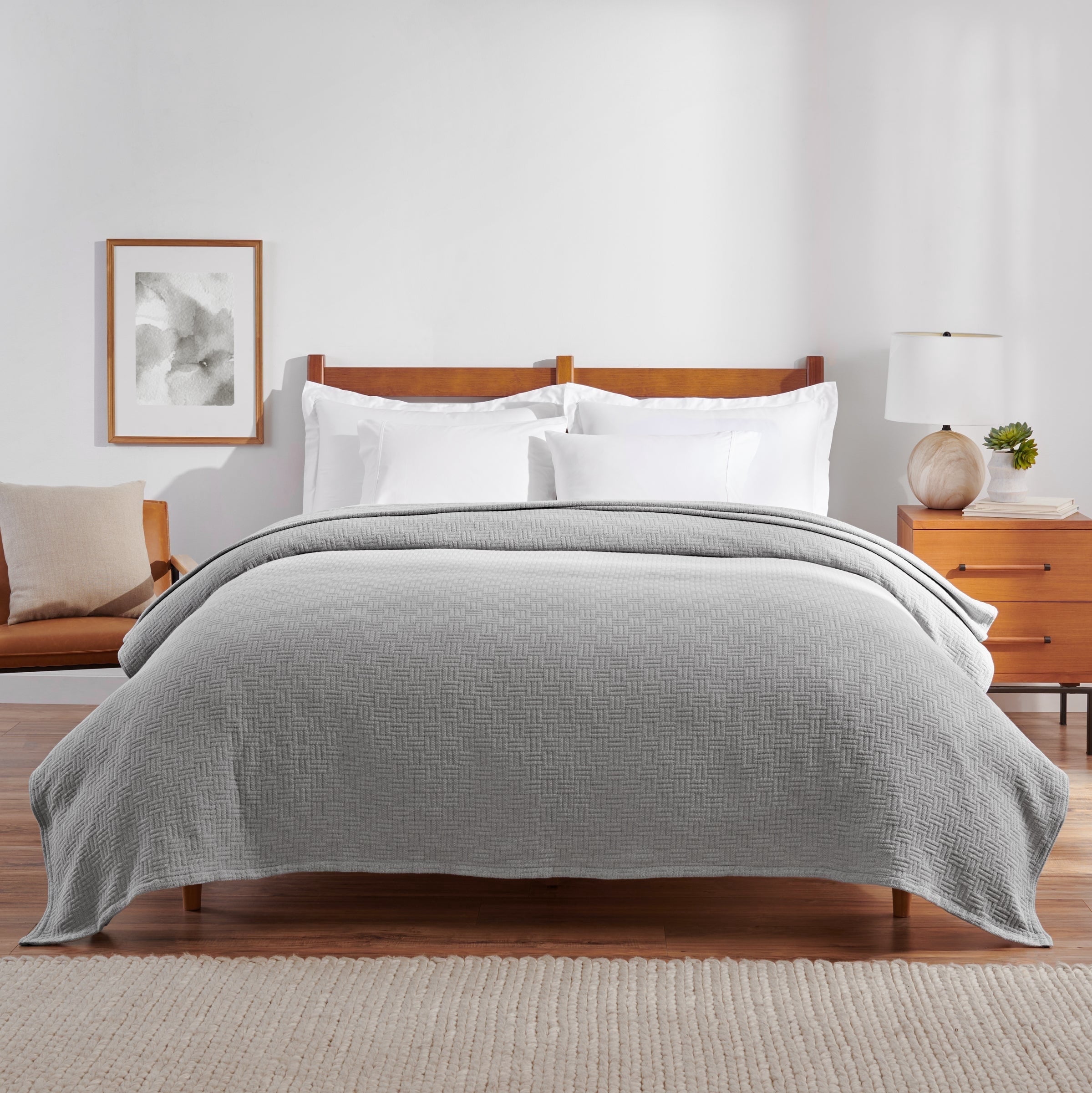 Host & Home Cotton Basketweave Bed Blanket, Lightweight, Queen 90x90 ...