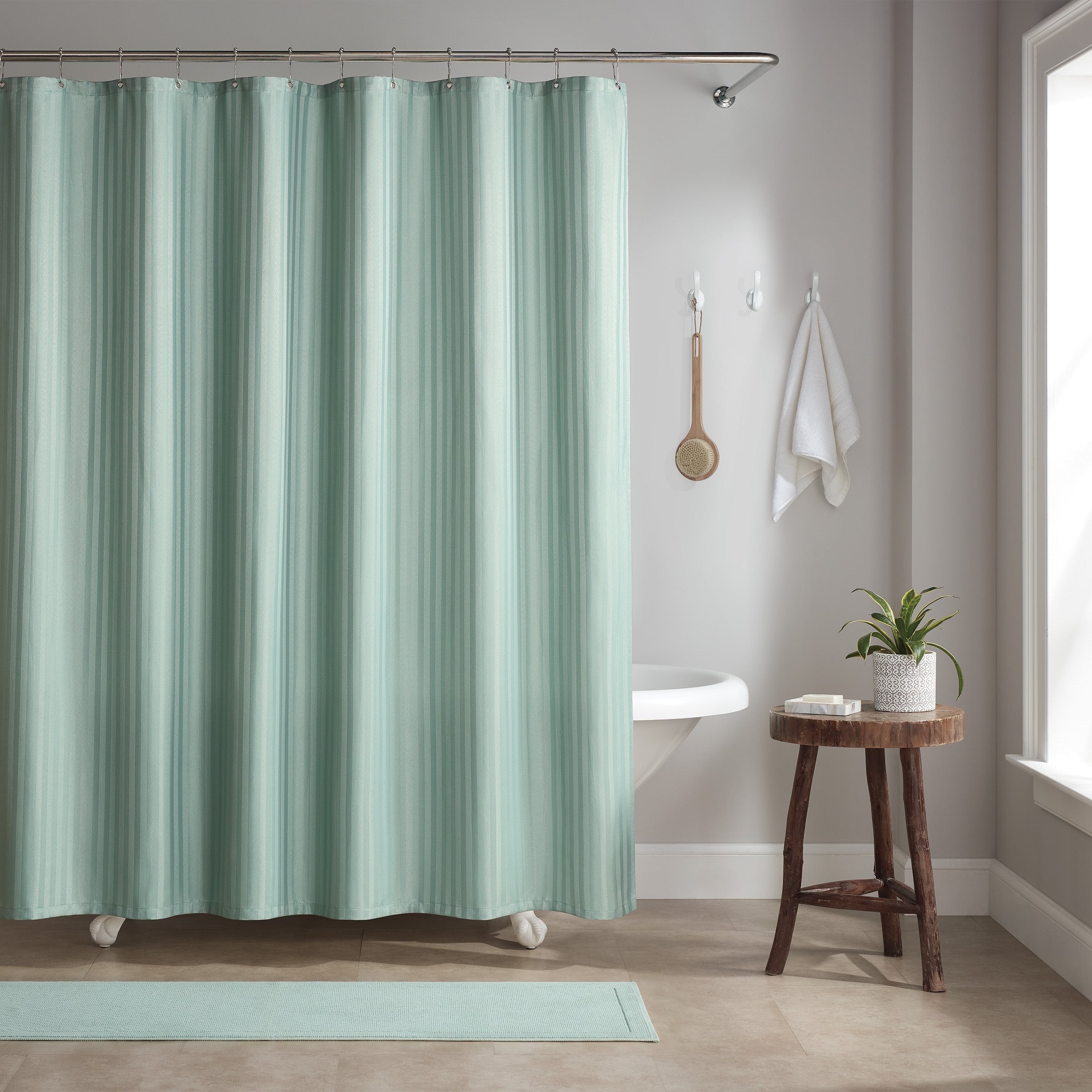 Host & Home Damask Shower Curtain Set, 72x72, with 12 Metal Rolling ...