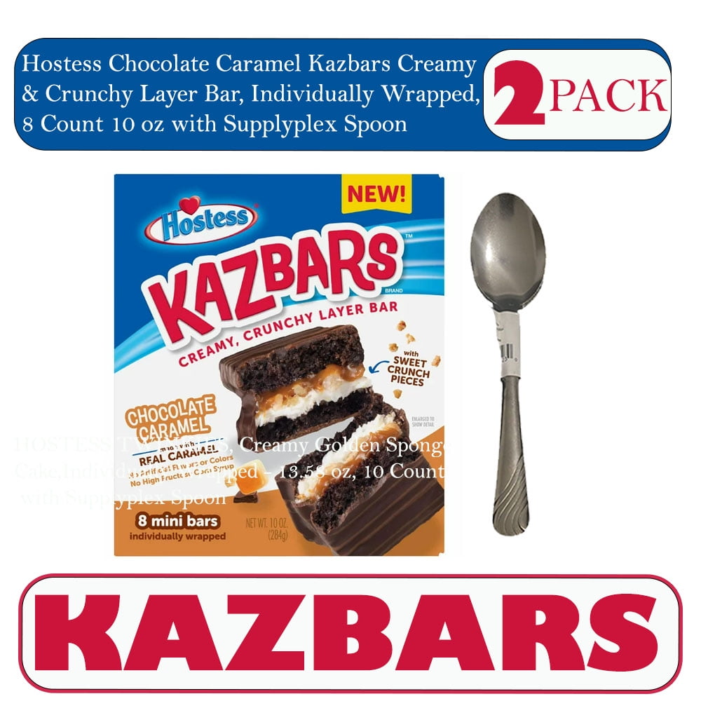 Hostess Chocolate Caramel Kazbars, Creamy Crunchy Layer Bars, 8 Count ...