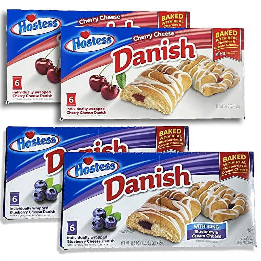 Hostess Danish Snacks | Blueberry & Cherry Combo | 24 Count (4 Boxes ...