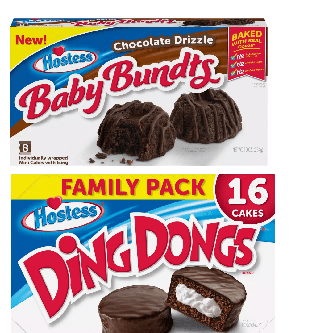 Hostess Chocolate Drizzle Baby Bundts Mini Cakes8ct&Hostess Ding Dongs ...