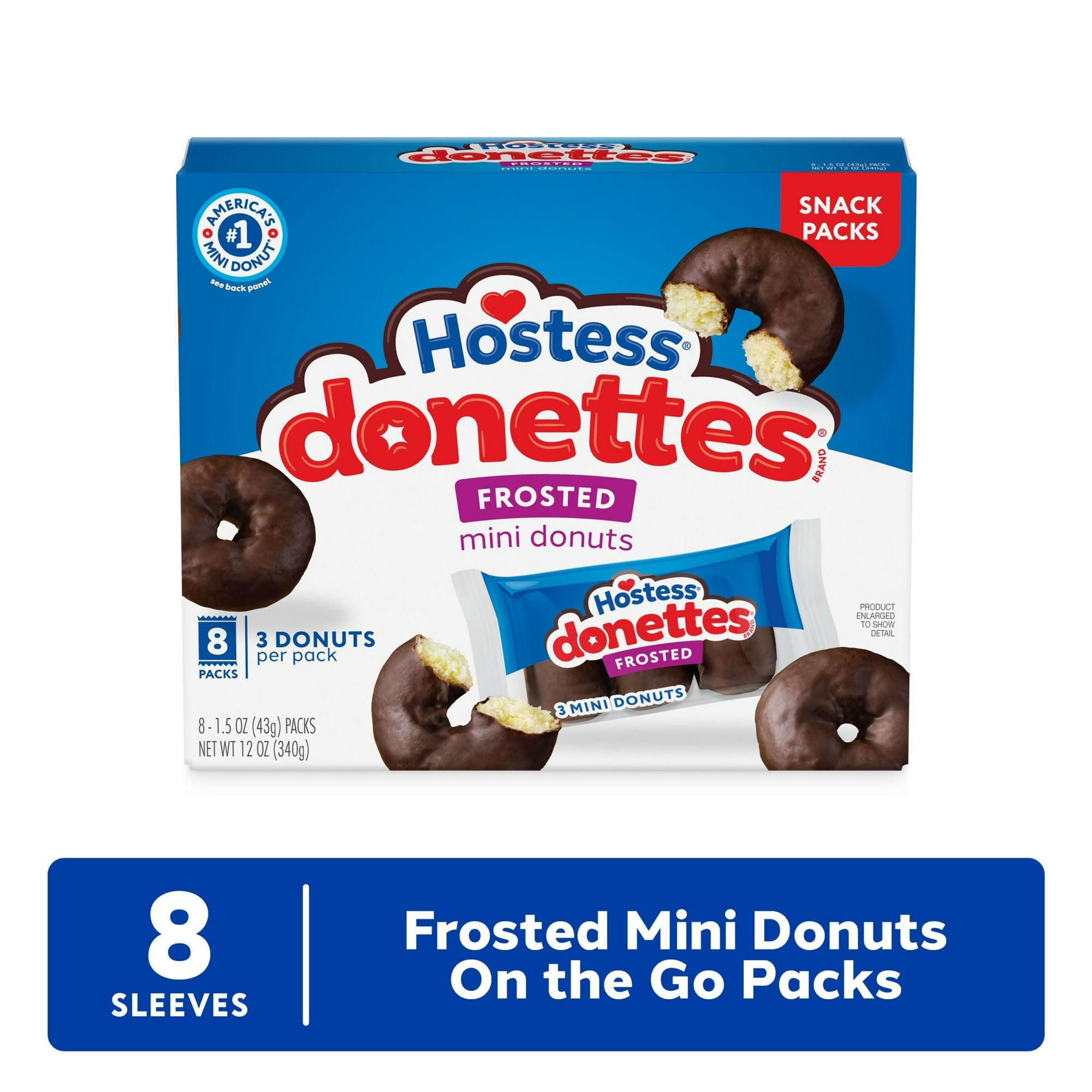 Hostess Donettes, Frosted Mini Donuts, Box of 8 On the Go Packs (Pack ...