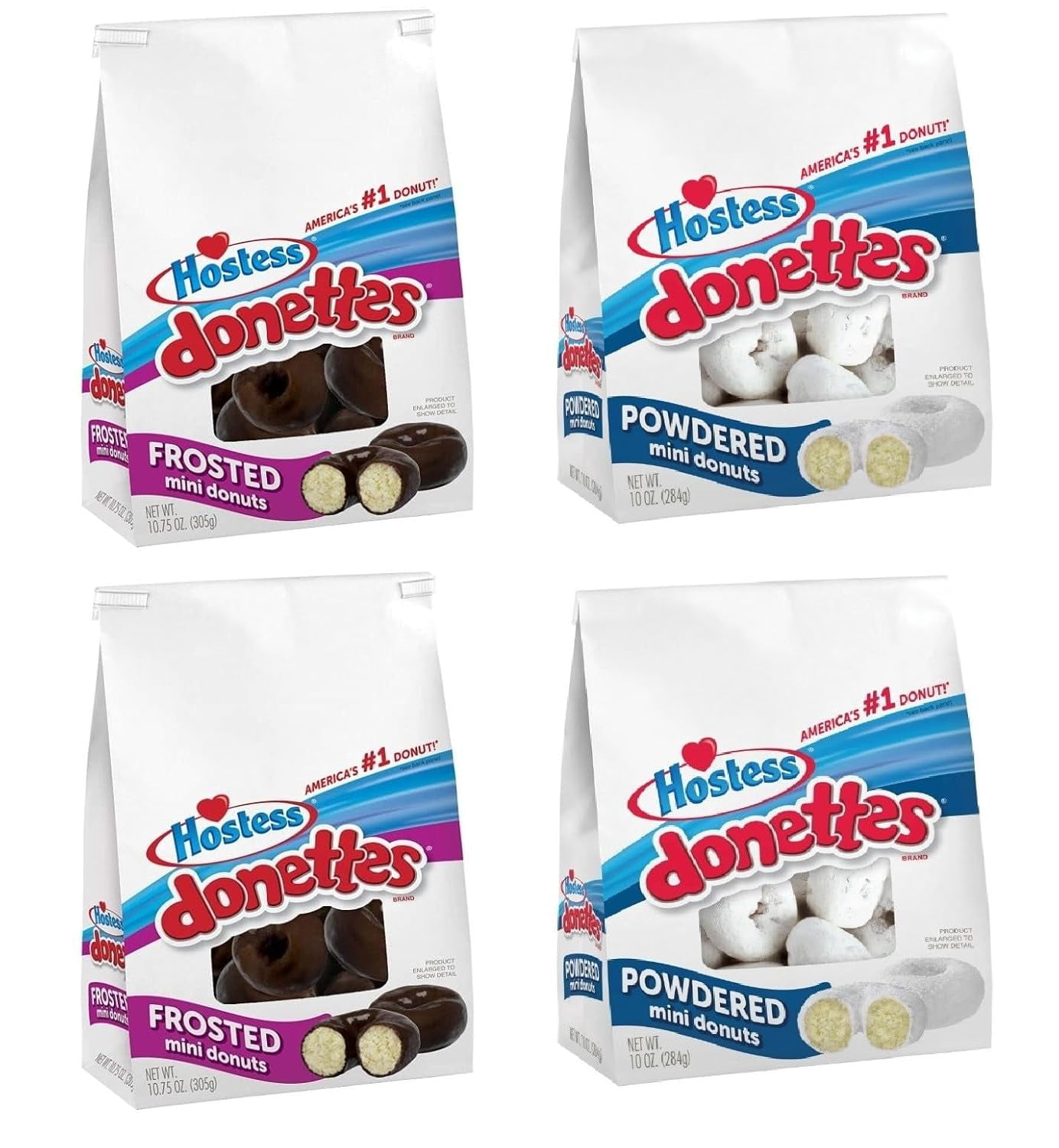 Hostess Donettes - Variety Pack - Frosted Mini Donuts & Powdered Mini ...