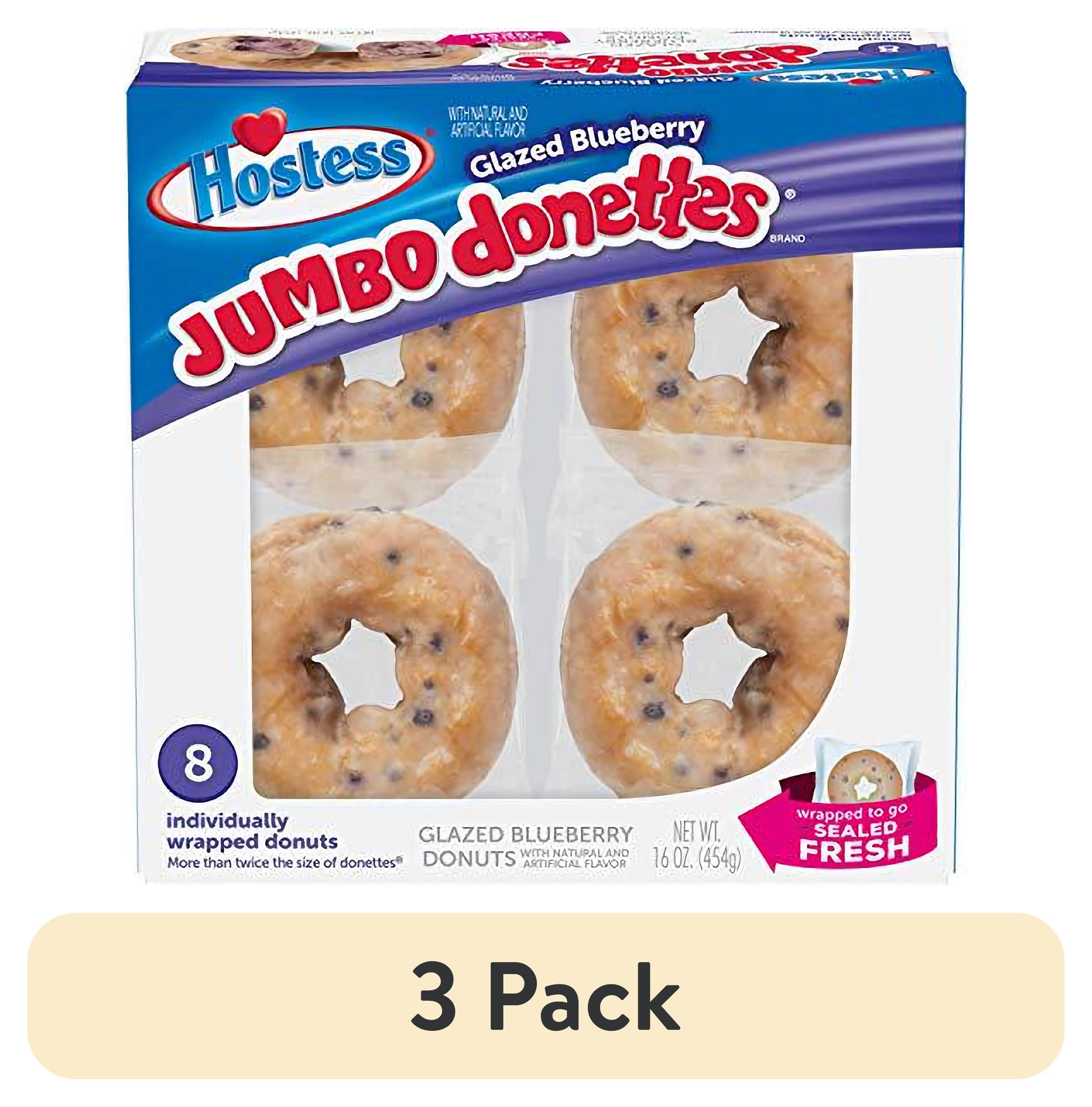 (3 pack) Hostess Glazed Blueberry Jumbo Donettes Donuts Multi-Pack, 16 ...