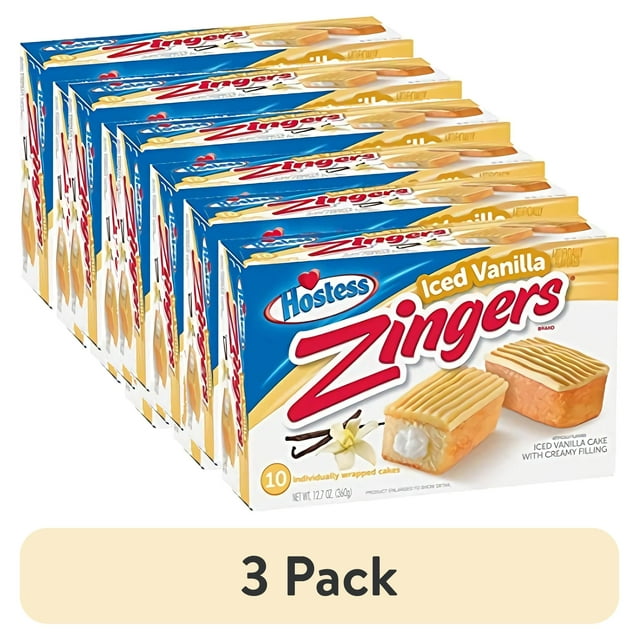(3 pack) Hostess Zingers Iced Vanilla Cake, 10 Piece (Pack of 4 ...
