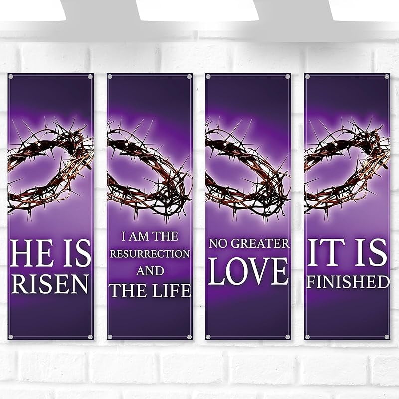 Hosuly 4 Pcs Easter Church Banners with Scripture Purple Easter ...