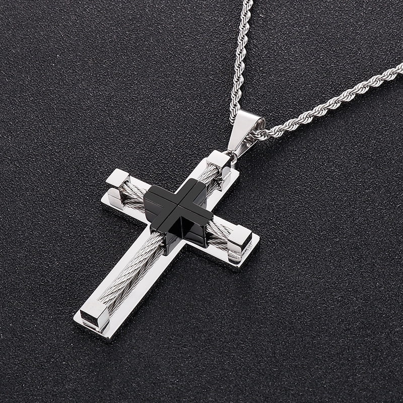 Hot 14K Yellow Gold Cross Pendant Necklace Men Male Cruz Necklaces ...