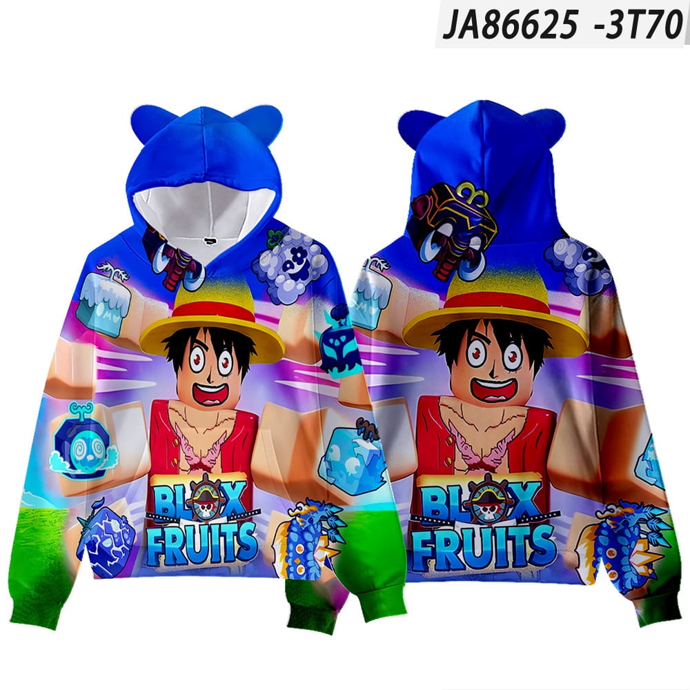 Hot 3d New Roblox Game Blox Fruits Cat Ears Hooded Hoodie Adult