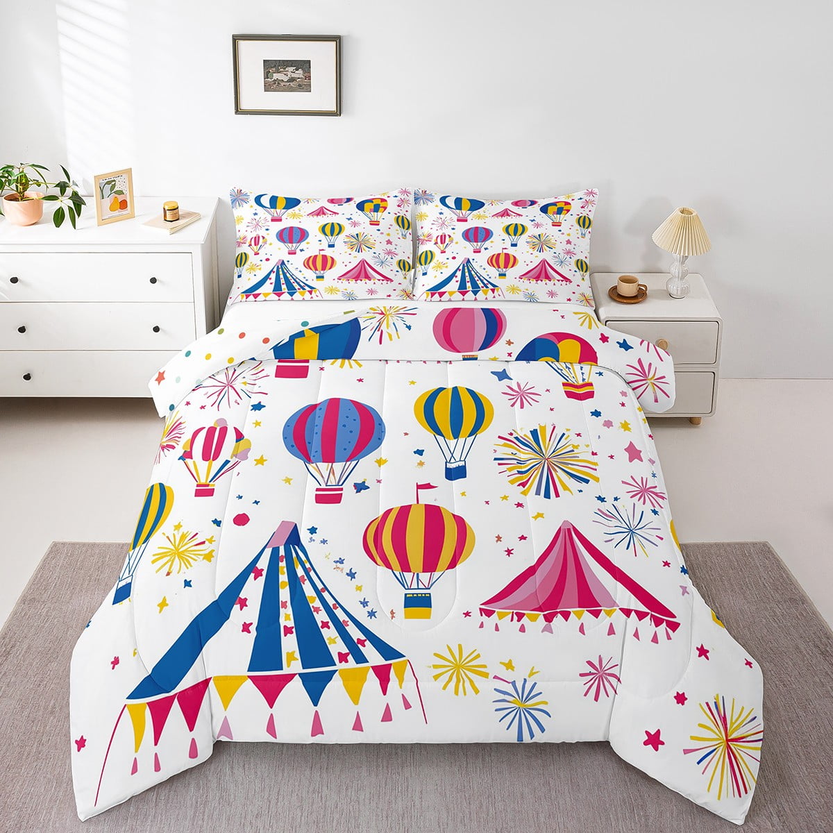 Hot Air Balloom Comforter Set Colorful Carousel Print Bedding Sets ...