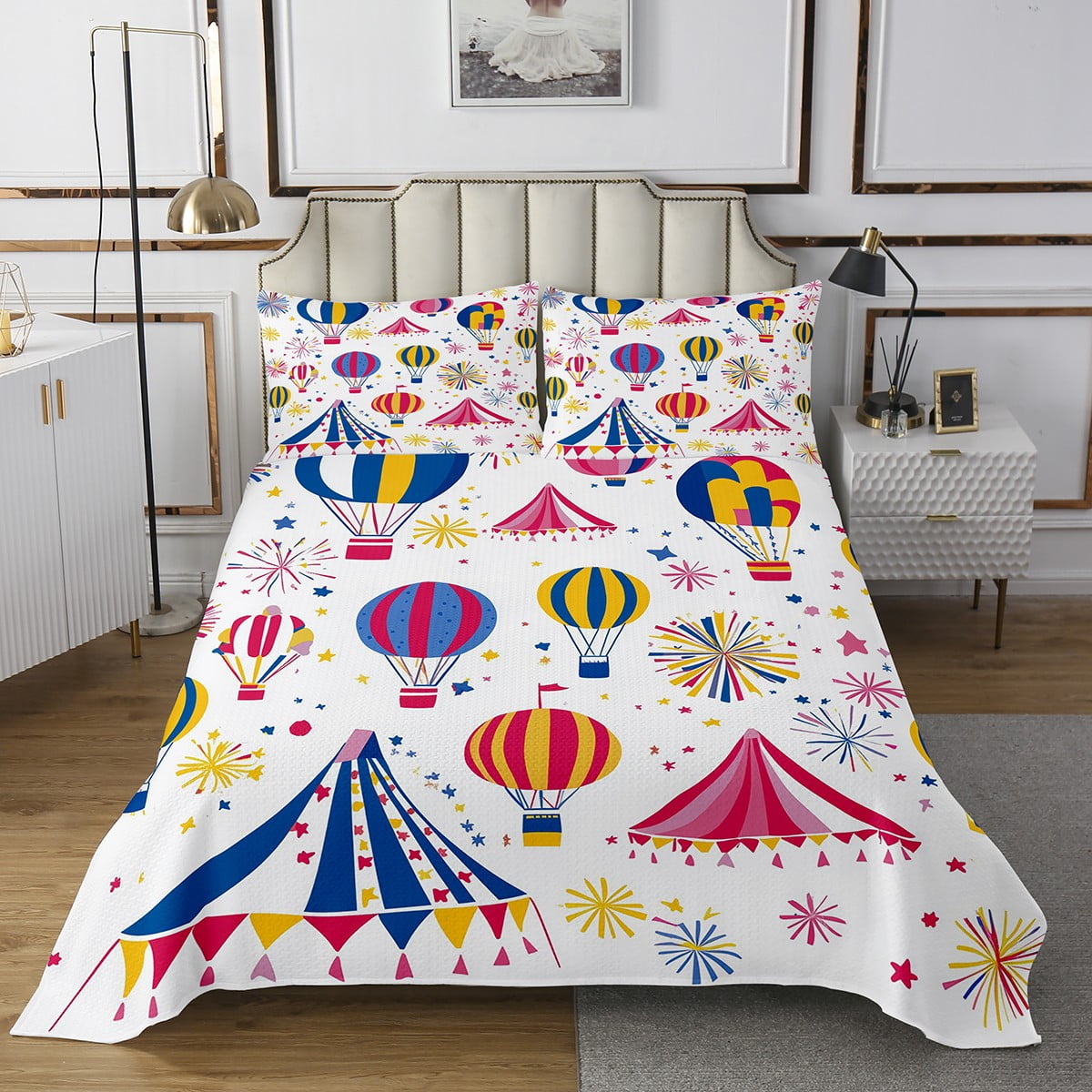 Hot Air Balloom Quilt Set Queen Colorful Carousel Print Bedspread ...
