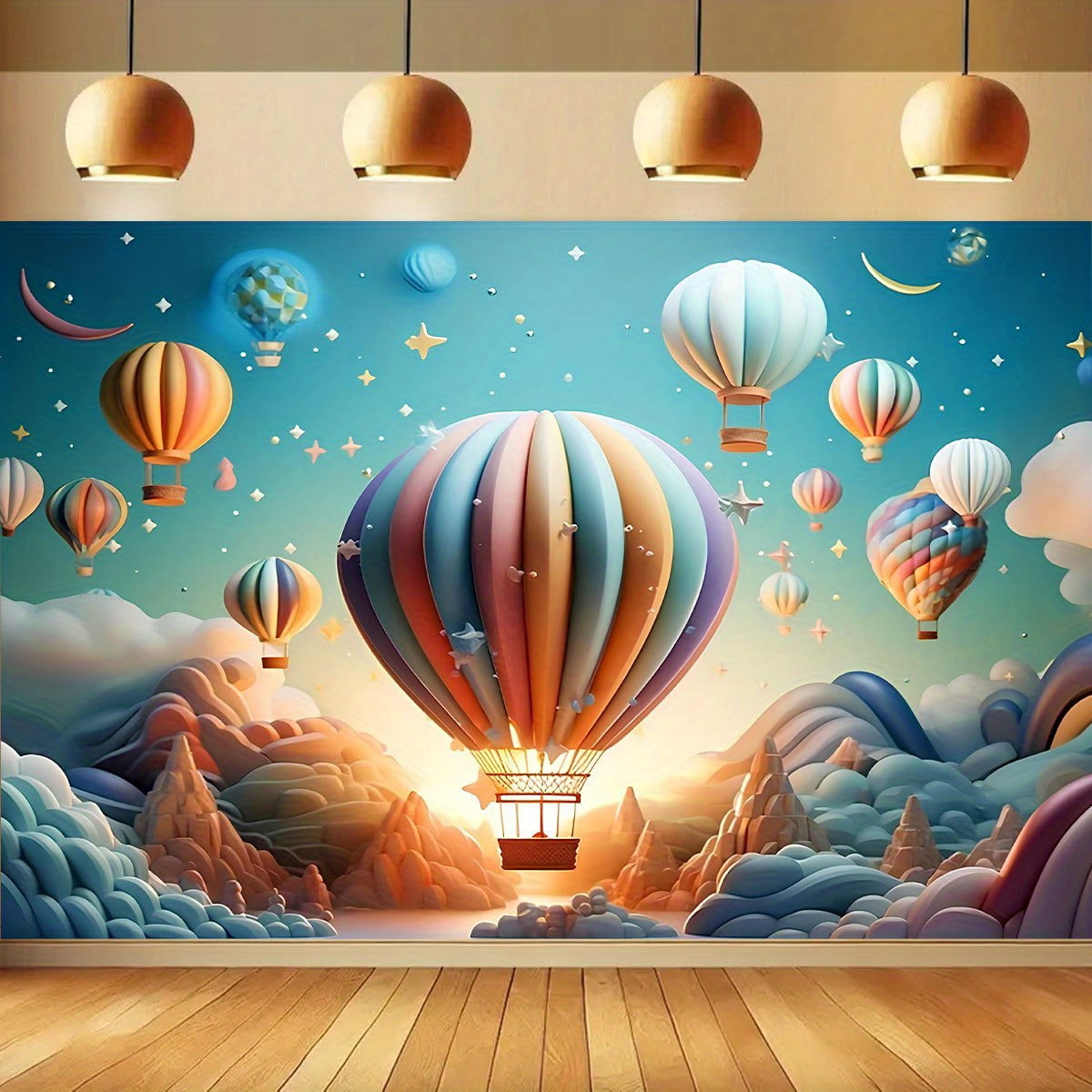 Hot Air Balloon Backdrop Blue Sky White Clouds Photography Background ...