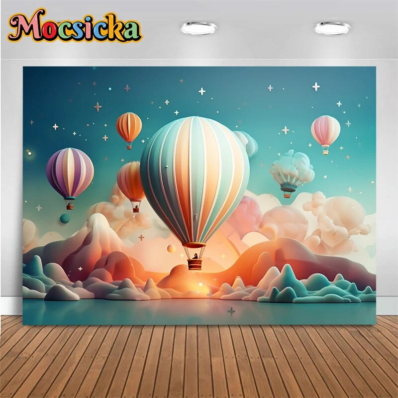 Hot Air Balloon Background For Photography Baby Shower Girl Boy Newborn ...