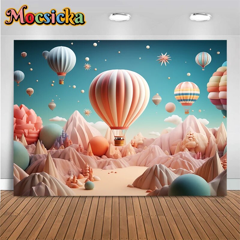 Hot Air Balloon Background For Photography Baby Shower Girl Boy Newborn ...