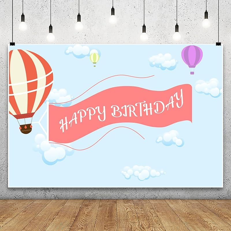 Hot Air Balloon Birthday Banner Backdrop Sky Theme Party Decoration ...