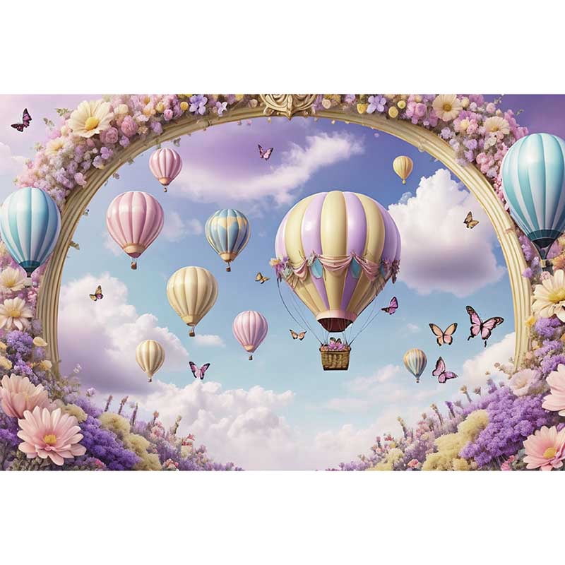 Hot Air Balloon Birthday Photo Studio Background Floral Flower Arch ...