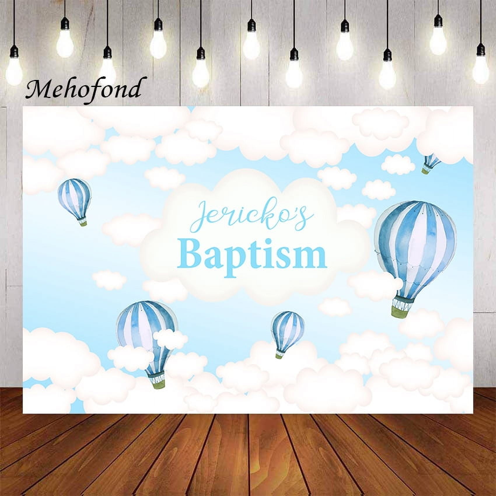 Hot Air Balloon Blue Sky and White Clouds Baptism My First Communion r ...