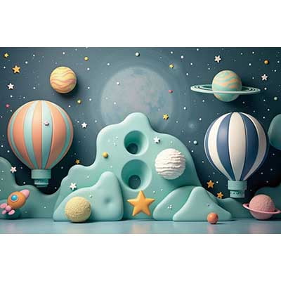 Hot Air Balloon Childr Birthday Photography Backdrop Cosmos Cactus ...