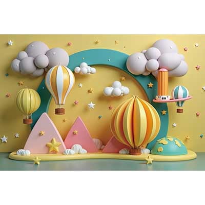 Hot Air Balloon Childr Birthday Photography Backdrop Cosmos Cactus ...
