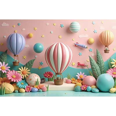 Hot Air Balloon Childr Birthday Photography Backdrop Cosmos Cactus ...